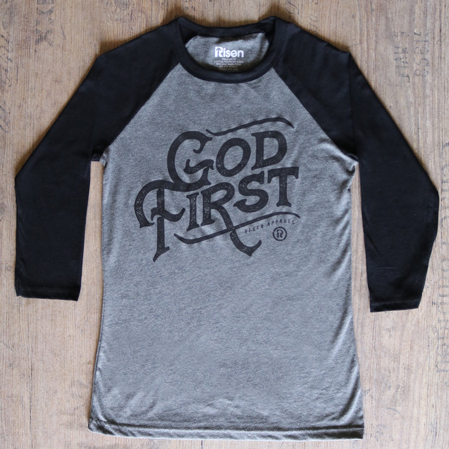 God first Risen Apparel Christian Baseball T-Shirt