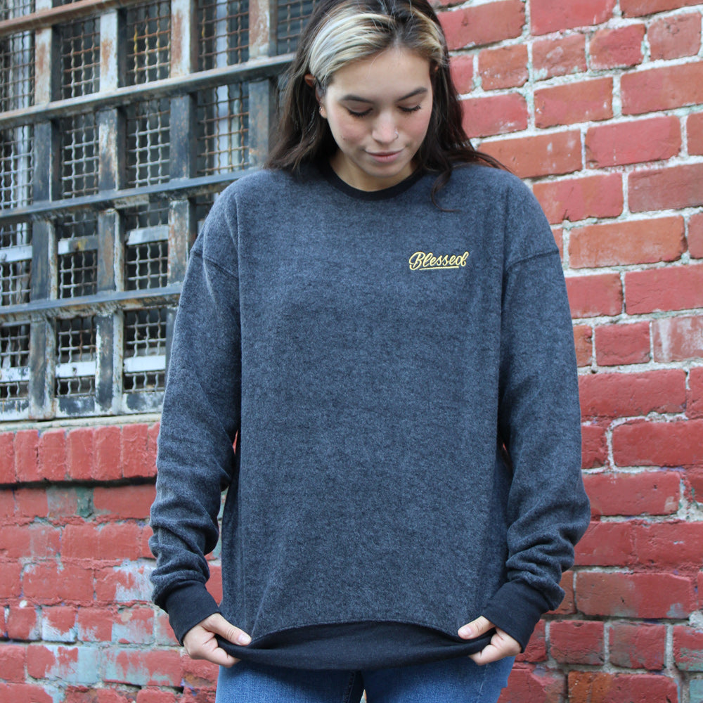 blessed heather black sweater by risen apparel christian clothing – Risen